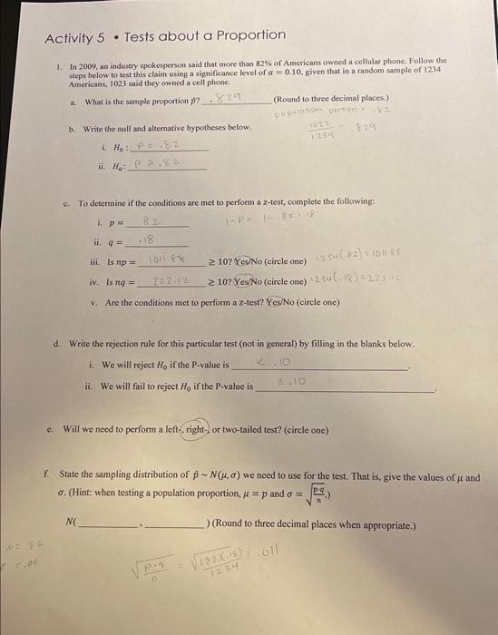 Solved Activity 5. Tests about a Proportion 1. In 2009, an | Chegg.com