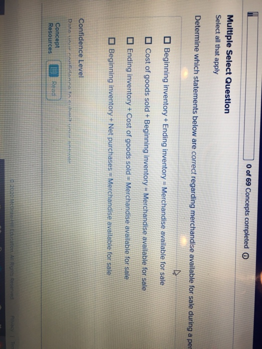 Solved O of 69 Concepts completed Multiple Select Question | Chegg.com