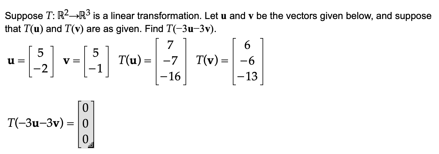 Solved Suppose T:R2→R3 ﻿is a linear transformation. Let u | Chegg.com