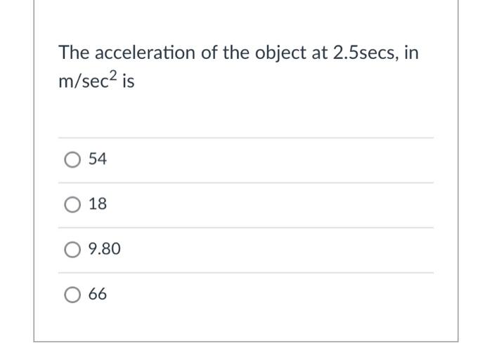 The Acceleration Of The Object At 2 5secs In M Sec2