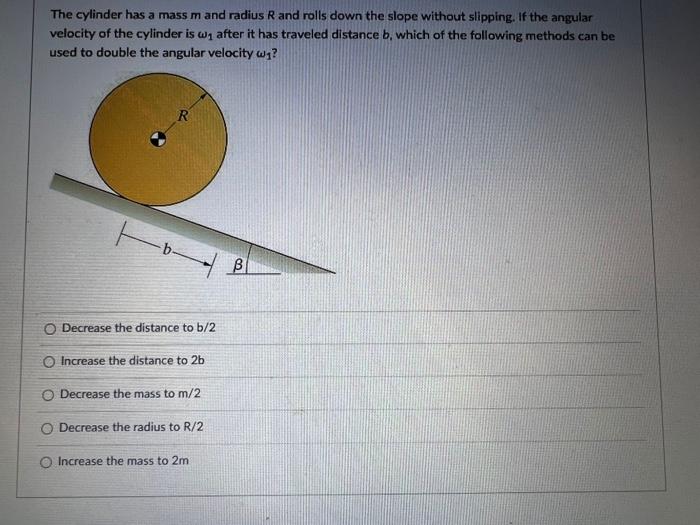 Solved The cylinder has a mass m and radius R and rolls down | Chegg.com