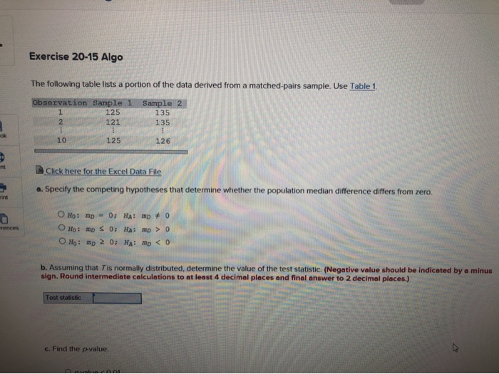 Solved Exercise 20-15 Algo The following table lists a | Chegg.com