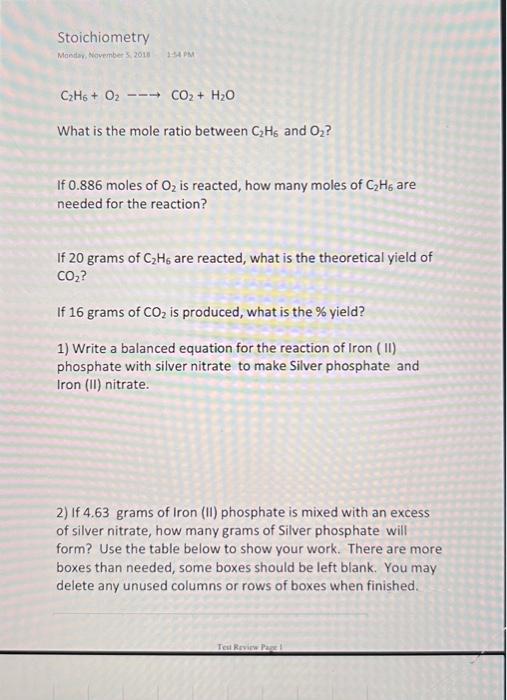 Solved Stoichiometry Mantan, Natyember 5,2016 HHPM | Chegg.com