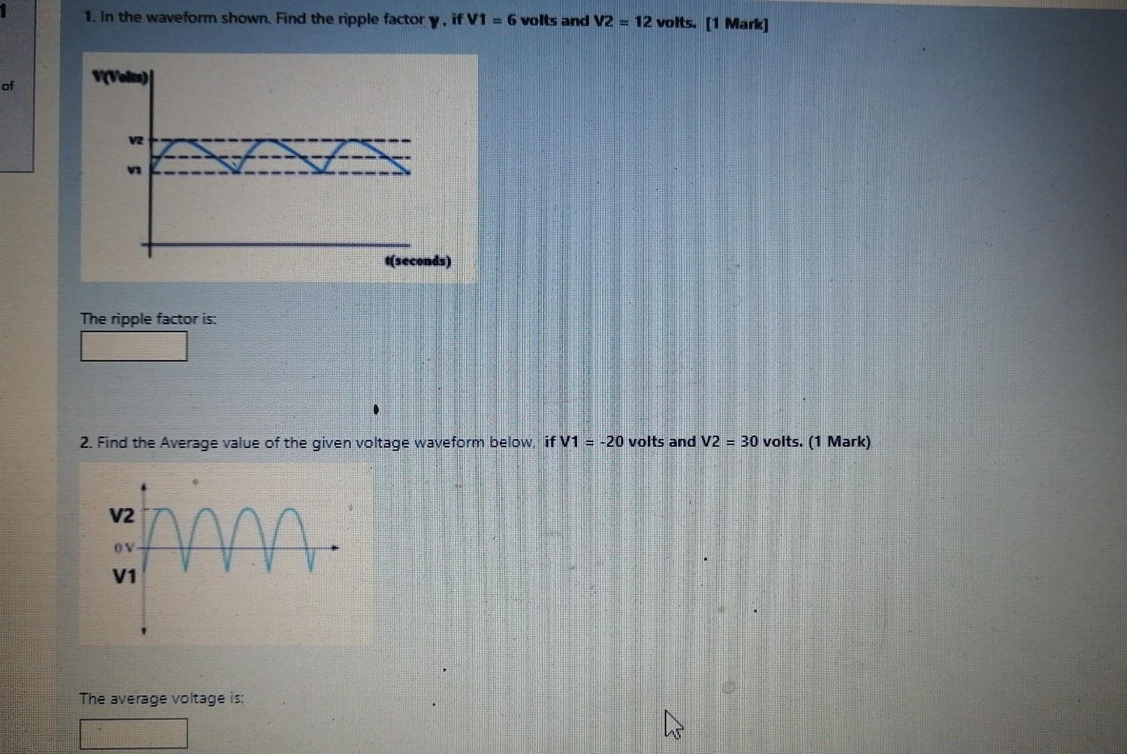 Solved 1. In the waveform shown. Find the ripple factory.if | Chegg.com