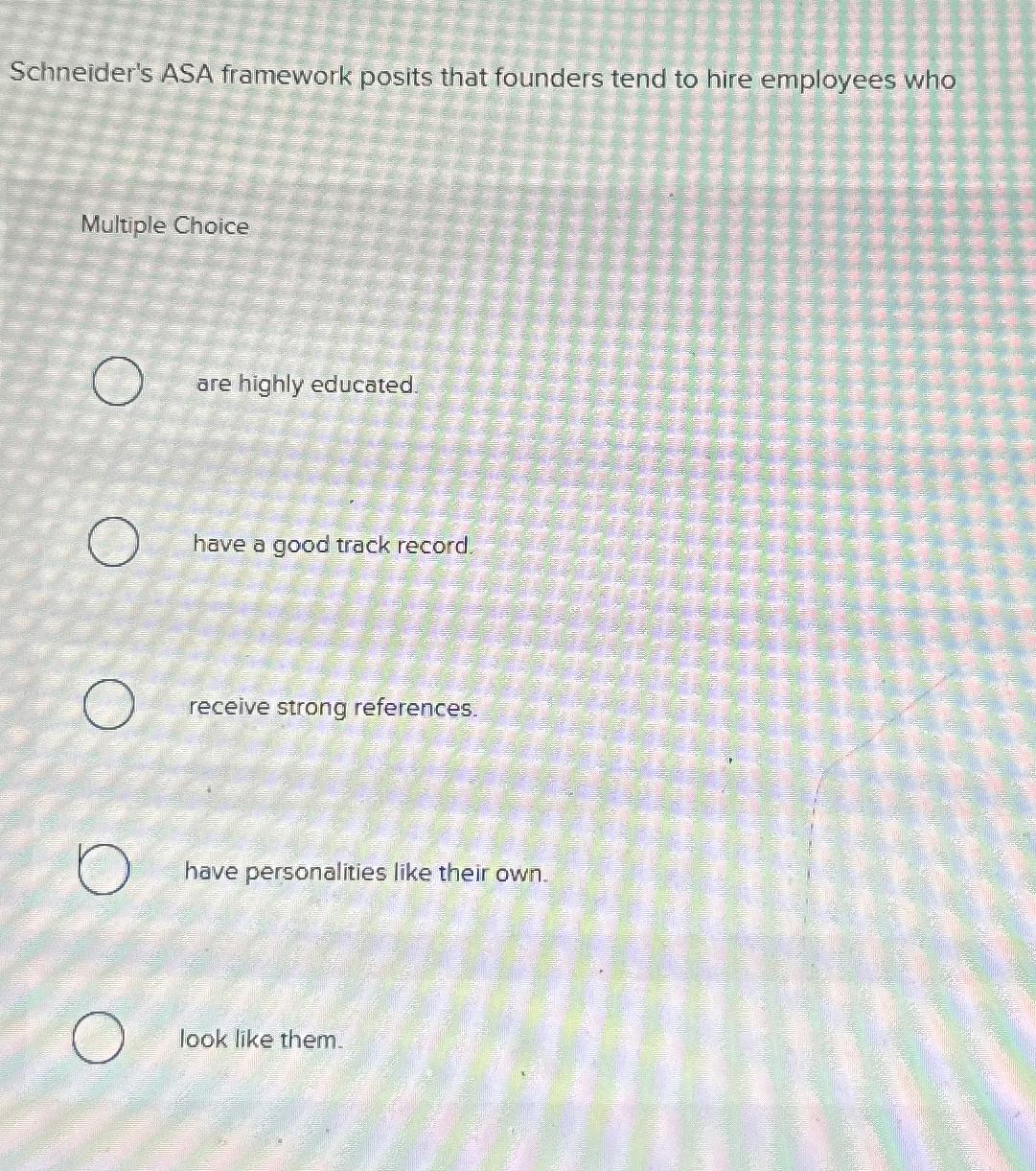 Solved Schneider's ASA framework posits that founders tend | Chegg.com