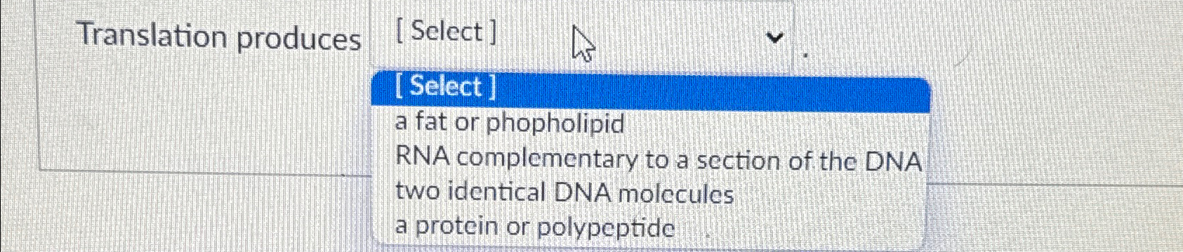 Solved Translation produces[Select][Select]a fat or | Chegg.com