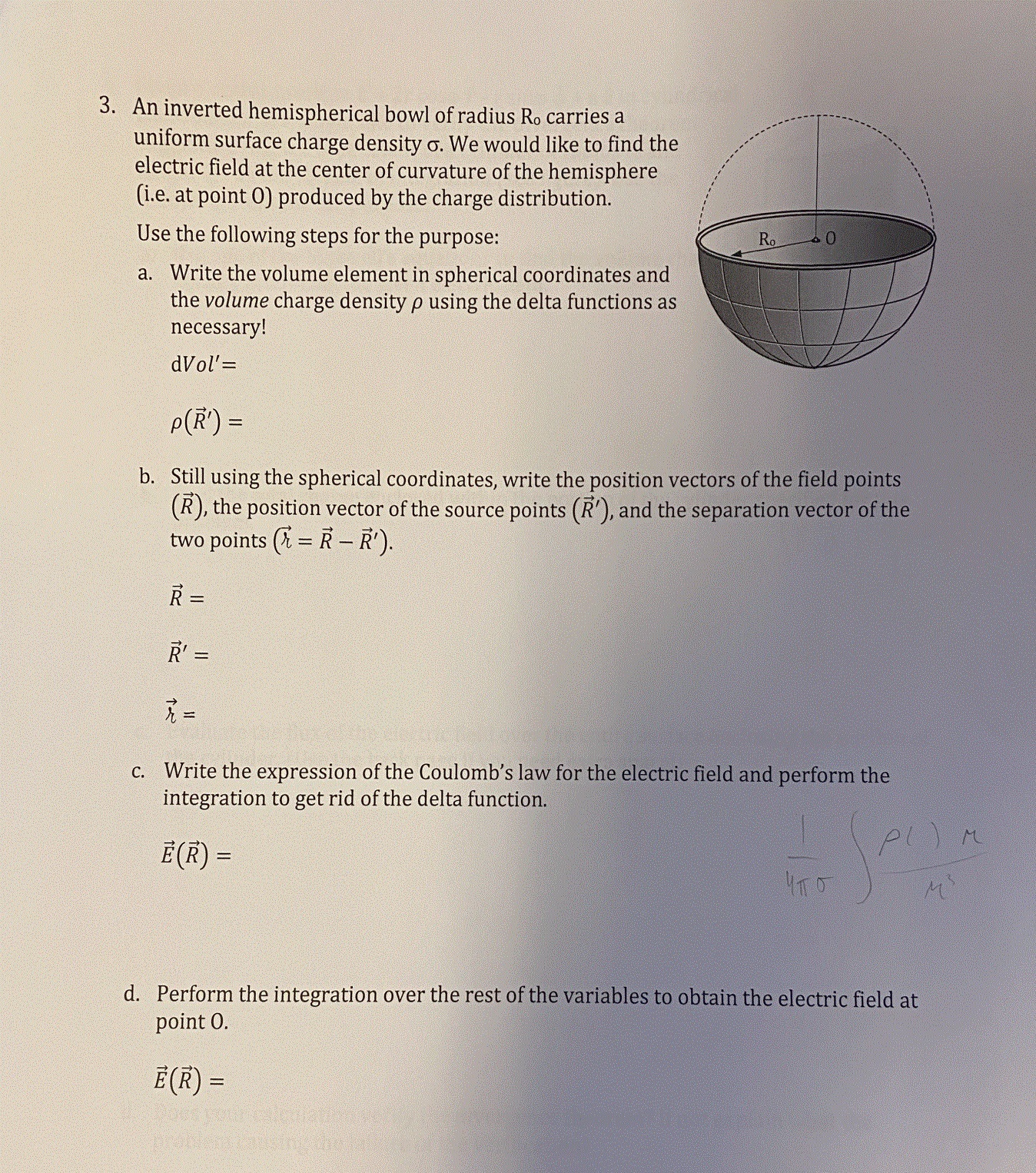 An inverted hemispherical bowl of radius R0 ﻿carries | Chegg.com