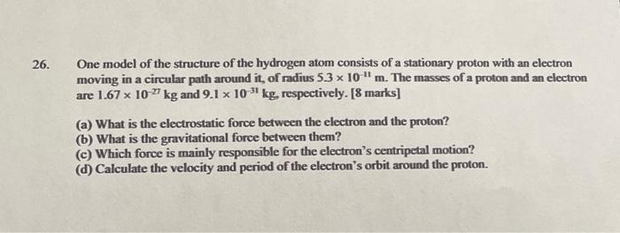 Solved One Model Of The Structure Of The Hydrogen Atom