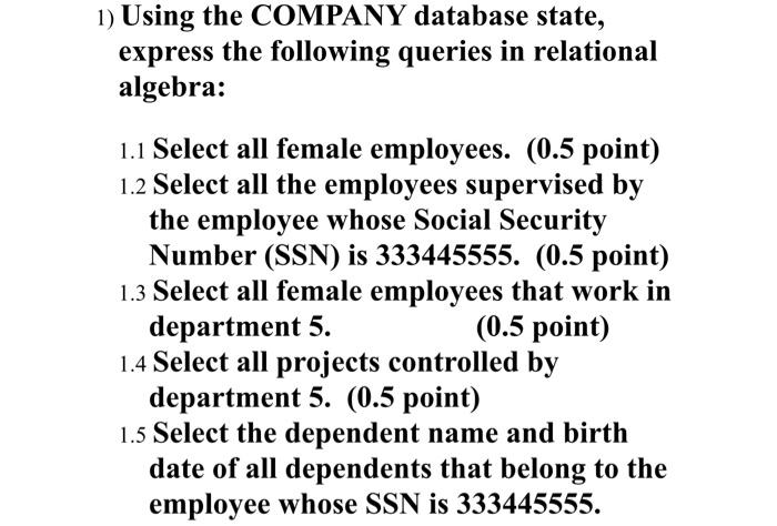 Solved 1.6 Produce a relation showing the employee first | Chegg.com