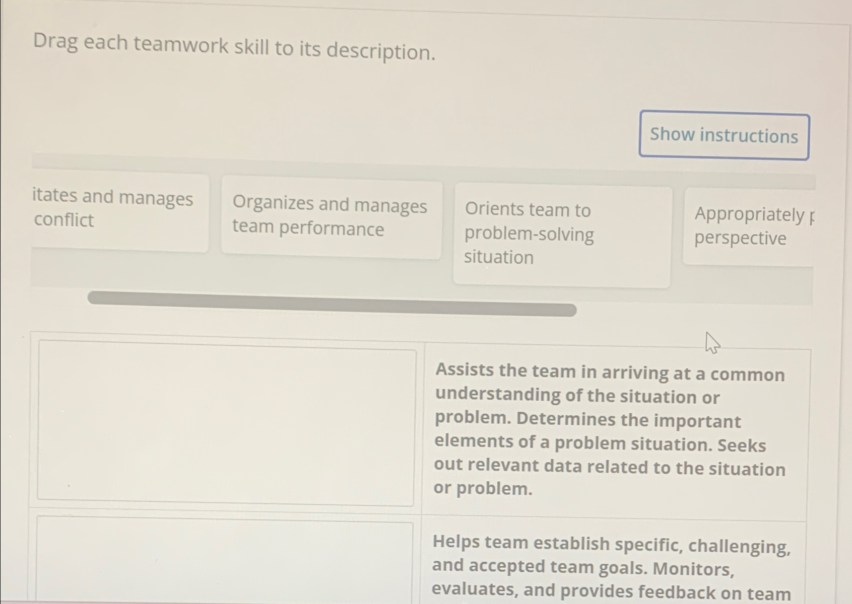 Solved Drag each teamwork skill to its description.Show | Chegg.com