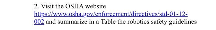 Solved 2. Visit the OSHA | Chegg.com