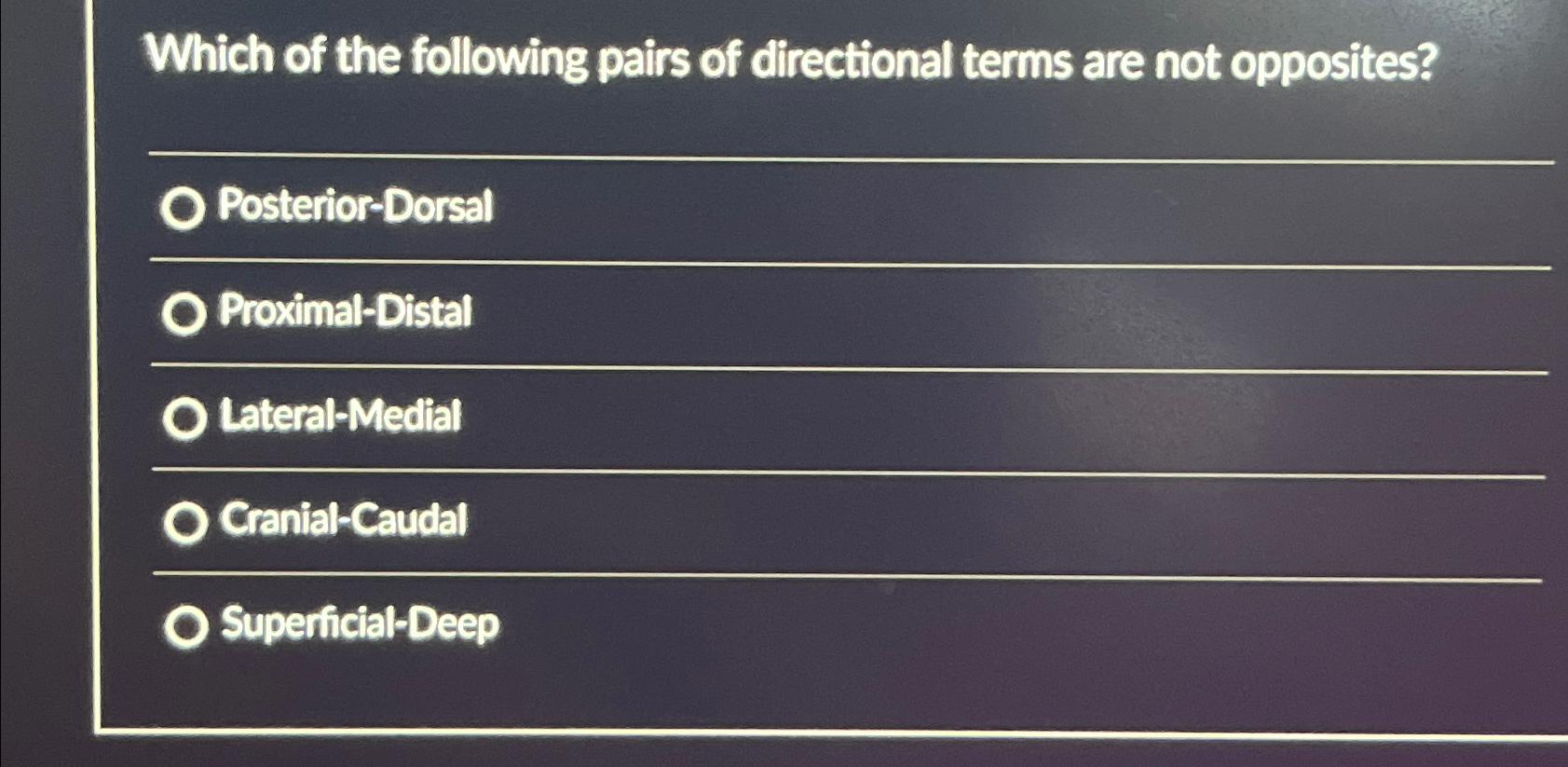 Solved Which of the following pairs of directional terms are | Chegg.com