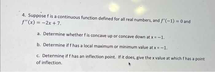 Solved 4. Suppose f is a continuous function defined for all | Chegg.com
