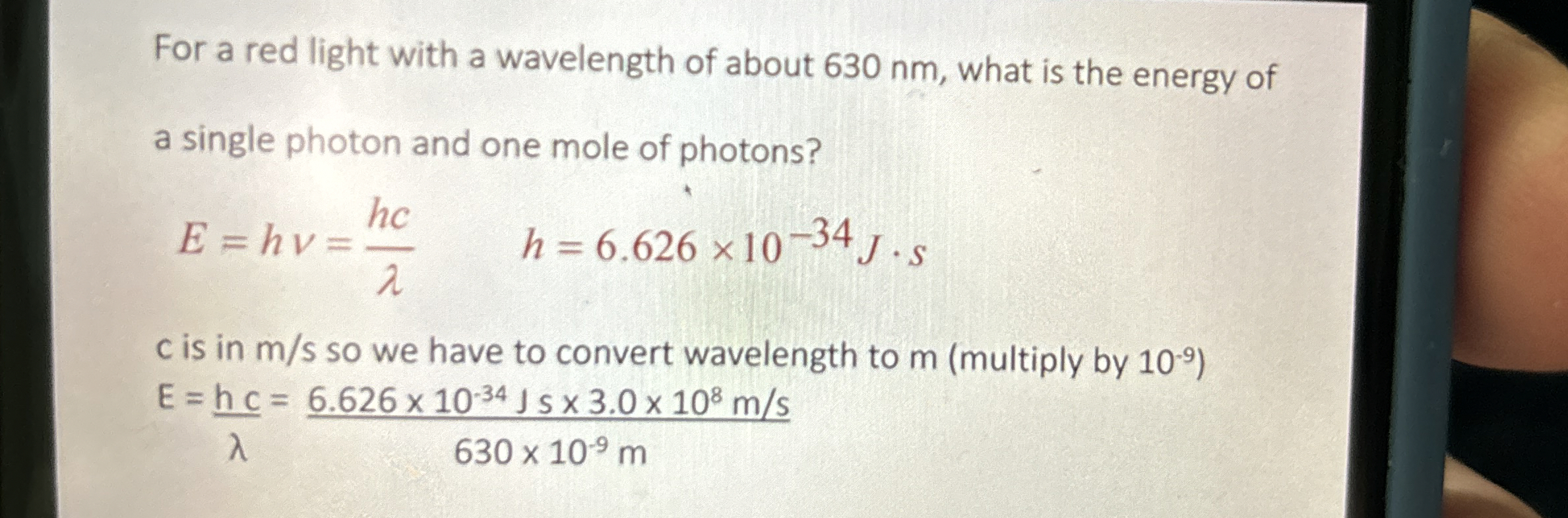 Solved For a red light with a wavelength of about 630 ﻿nm , | Chegg.com