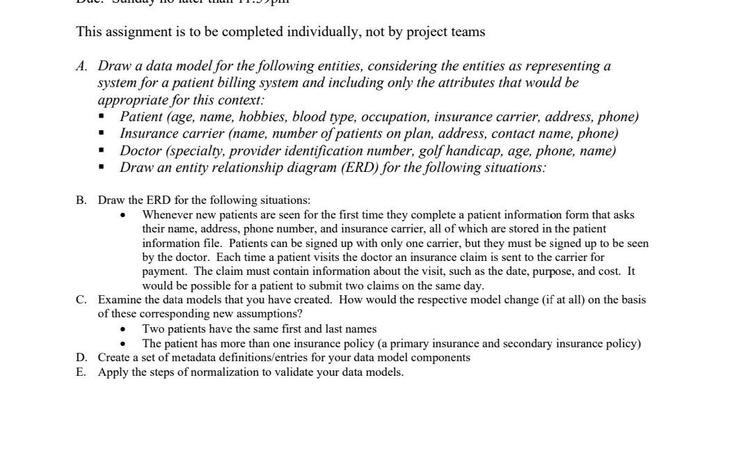 Solved This assignment is to be completed individually, not | Chegg.com