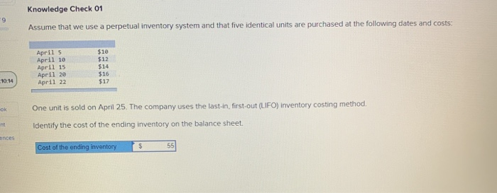 Solved Knowledge Check 01 9 Assume that we use a perpetual | Chegg.com