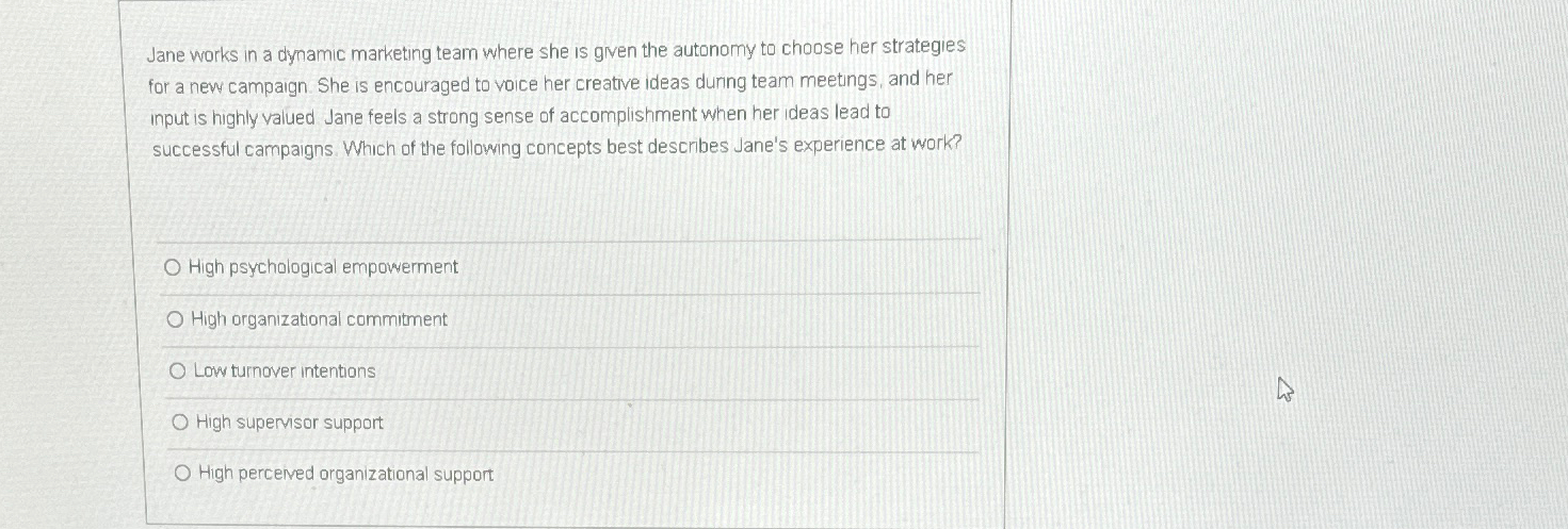 Solved Jane works in a dynamic marketing team where she is | Chegg.com