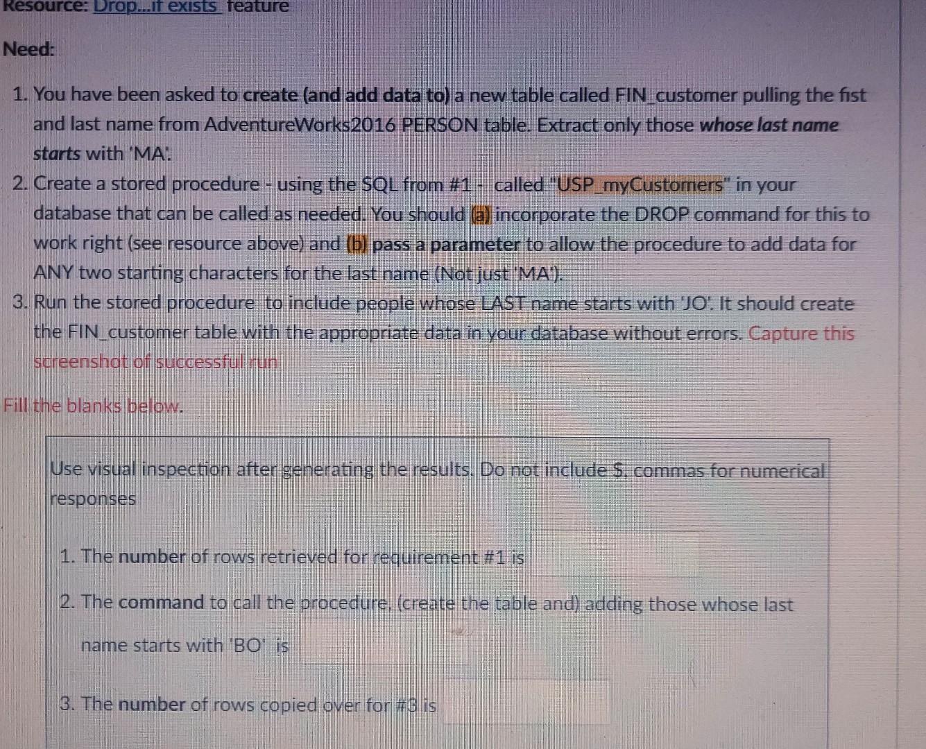 Solved 1. You have been asked to create (and add data to) a | Chegg.com