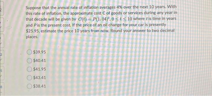 Solved Suppose that the annual rate of inflation averages 4% | Chegg.com