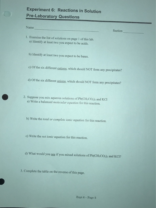 Solved Experiment 6: Reactions in Solution Objective In this | Chegg.com