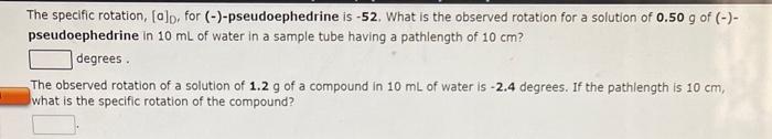 Solved The specific rotation, [alp, for pseudoephedrine | Chegg.com