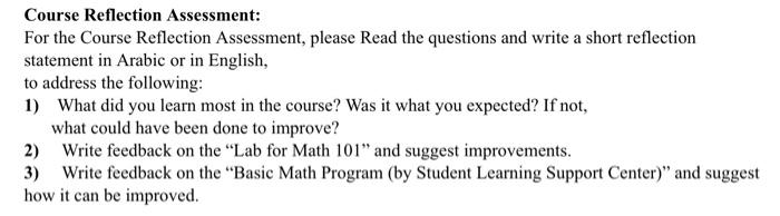 Solved Course Reflection Assessment: For the Course | Chegg.com