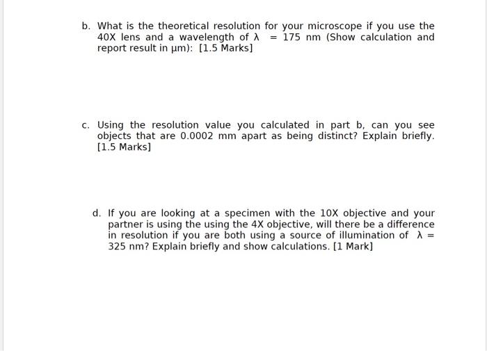 Solved Magnification and Resolving Power Table 1. | Chegg.com
