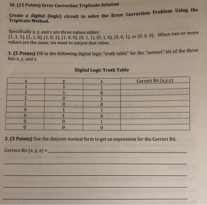 Solved III. (25 Points) Error Correction Triplicate Solution | Chegg.com