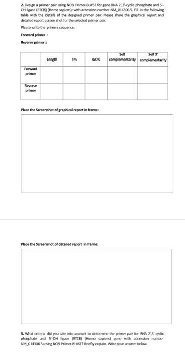 2. Design a primer pair using NCBI Primer-BLAST for | Chegg.com