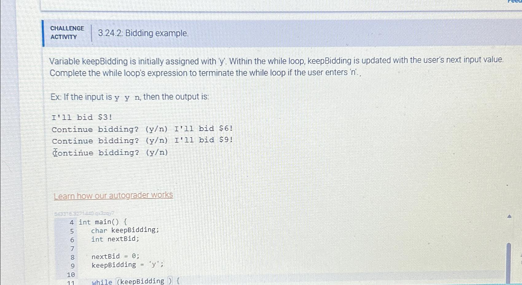 Solved CHALLENGEACTIVITY3.24.2: Bidding example.Variable | Chegg.com