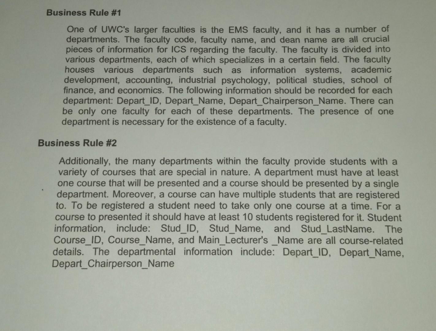 Solved One of UWC's larger faculties is the EMS faculty, and | Chegg.com