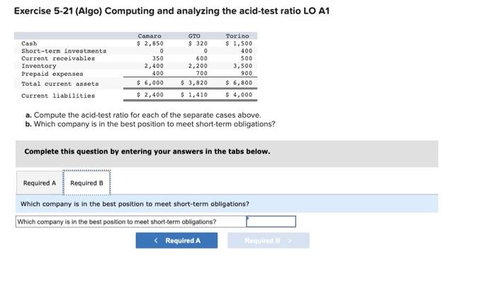 Solved Exercise 5-21 (Algo) Computing and analyzing the | Chegg.com