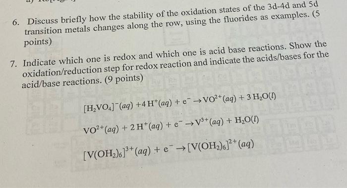 Solved 6. Discuss briefly how the stability of the oxidation | Chegg.com