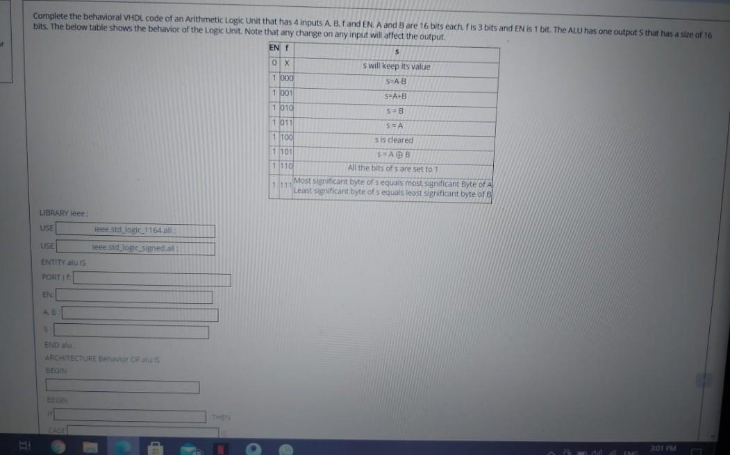 Solved Complete the behavioral VHDL code of an Arithmetic | Chegg.com