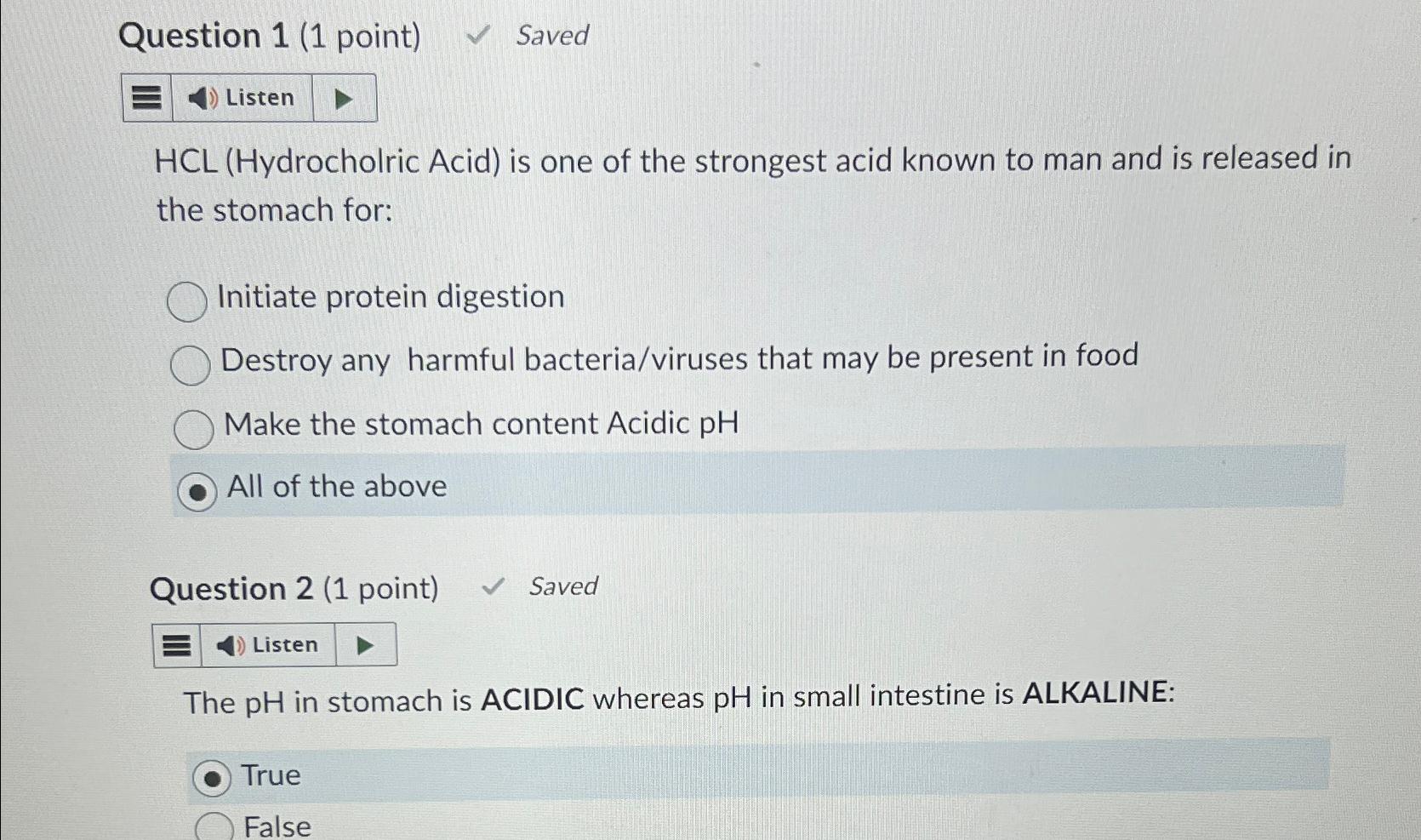 Solved Question 1 1 ﻿point ﻿savedlistenhcl Hydrocholric