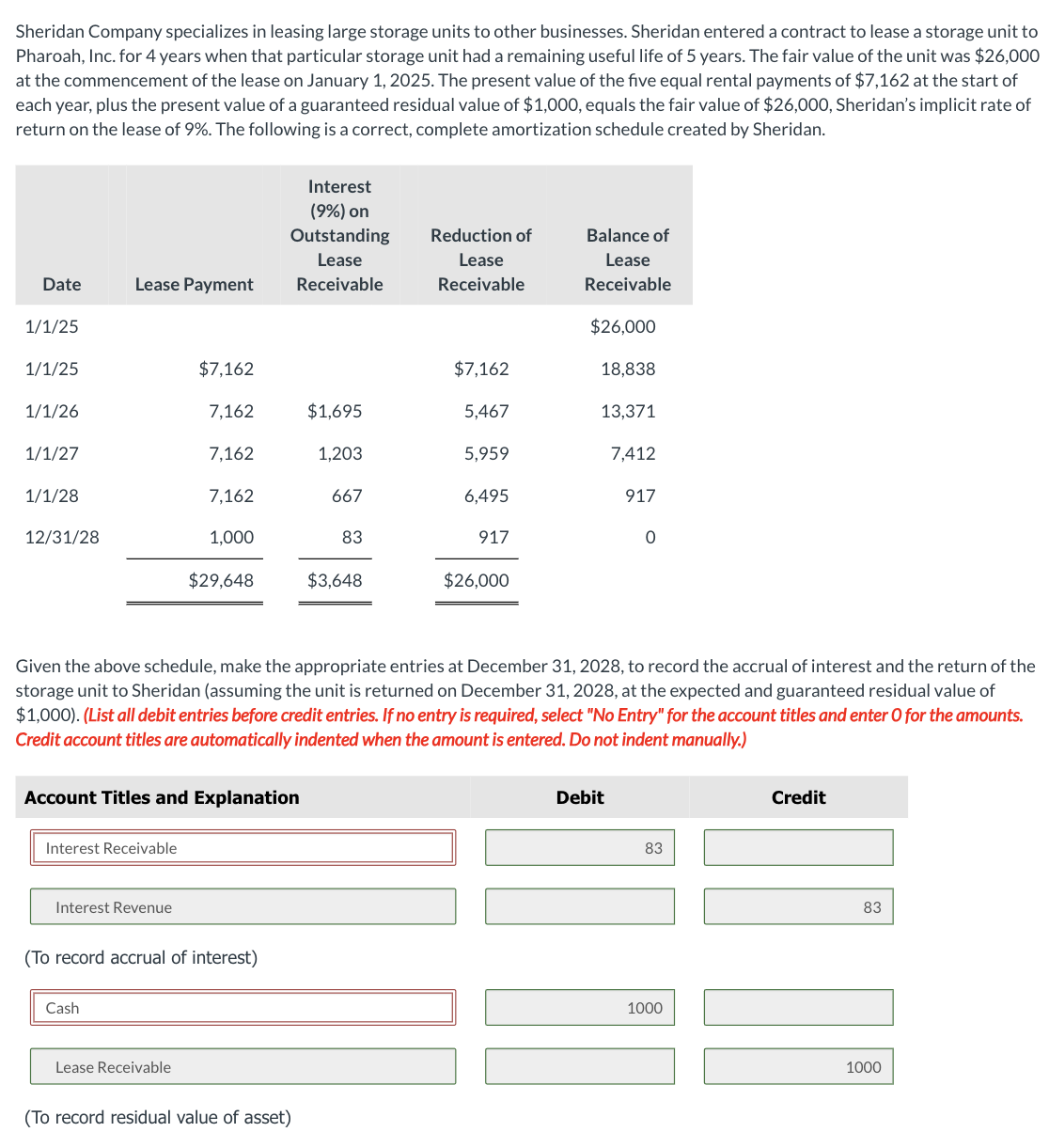Solved Sheridan Company specializes in leasing large storage | Chegg.com