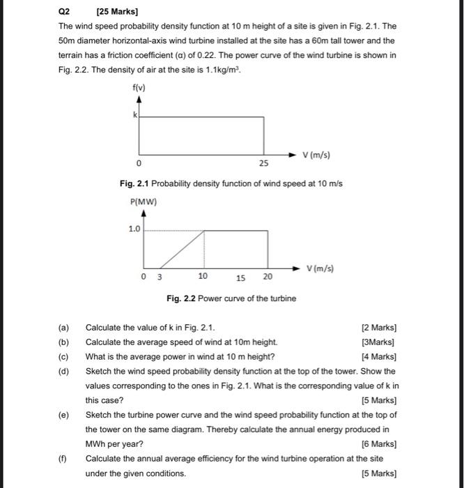 Solved Q2 [25 Marks] The wind speed probability density | Chegg.com