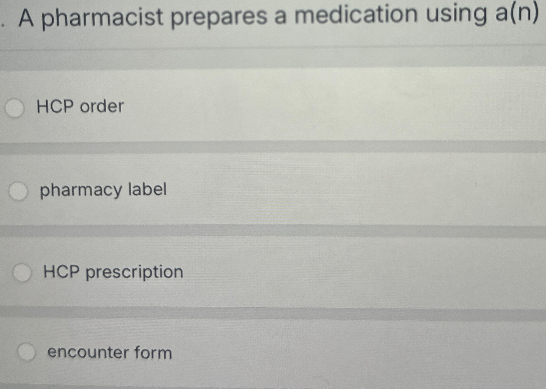 Solved A pharmacist prepares a medication using a(n)HCP | Chegg.com