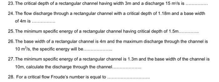 Solved 24. The flow discharge through a rectangular channel | Chegg.com