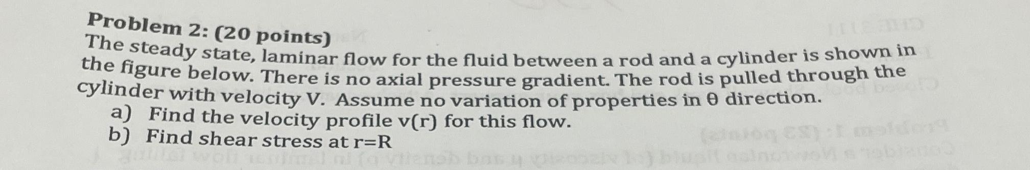 Problem 2: (20 ﻿points)The steady state, laminar flow | Chegg.com