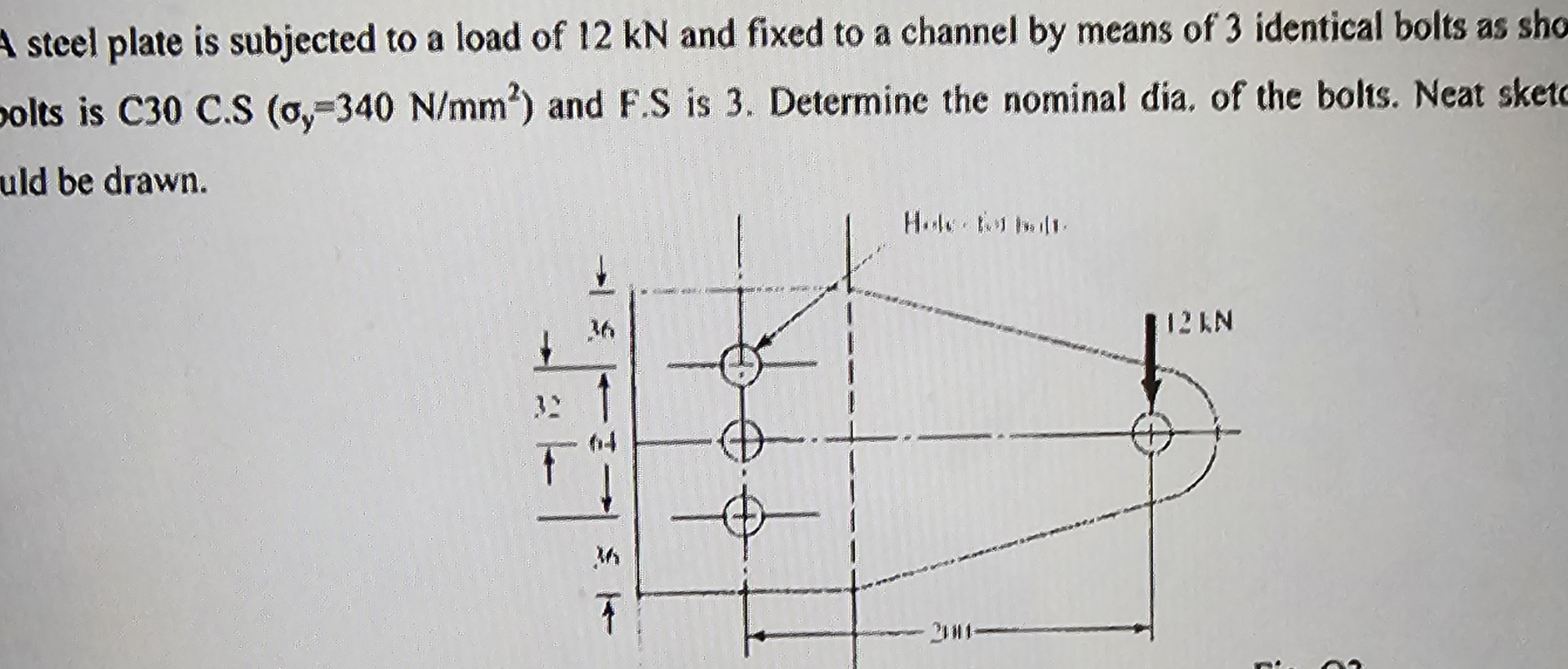 steel plate is subjected to a load of 12kN ﻿and fixed | Chegg.com