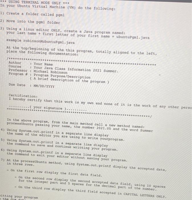 Solved *** USING TERMINAL MODE ONLY *** In your Ubuntu | Chegg.com
