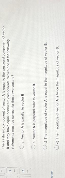 Solved The eastward component of vector A is equal to the | Chegg.com
