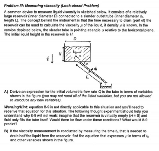 Solved Problem III: Measuring viscosity (Look-ahead Problem) | Chegg.com
