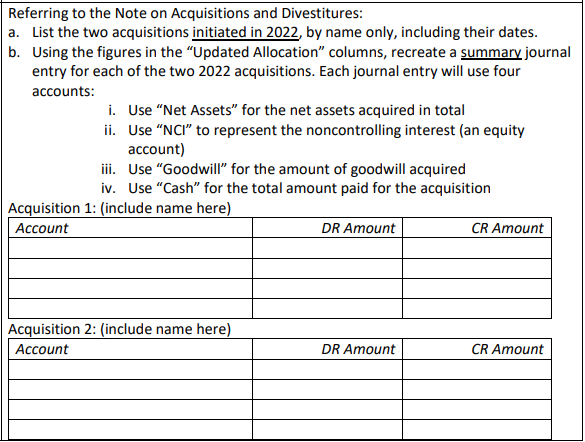 Solved Referring to the Note on Acquisitions and | Chegg.com