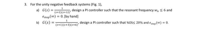 Solved For the unity negative feedback systems (Fig. 1), a) | Chegg.com