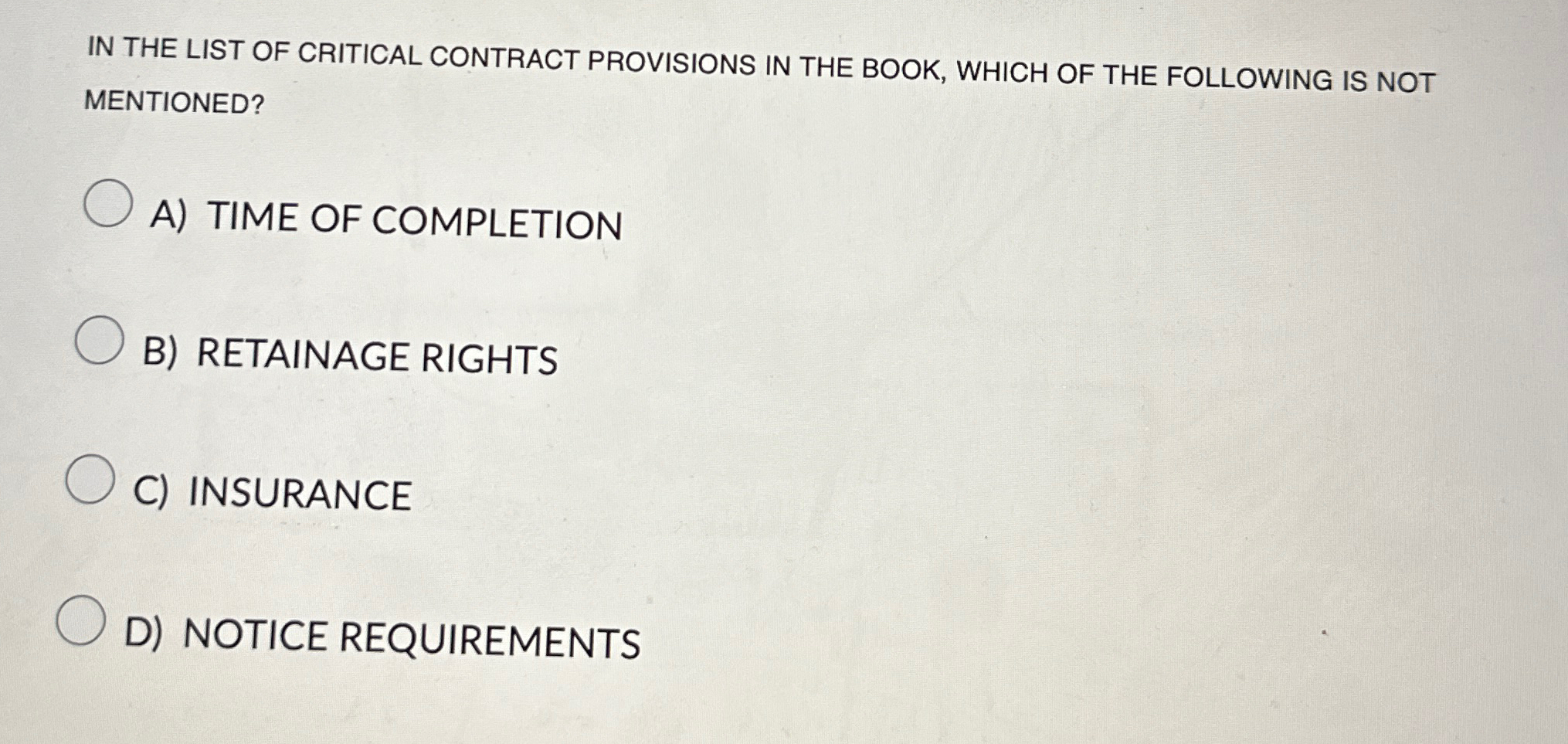 Solved IN THE LIST OF CRITICAL CONTRACT PROVISIONS IN THE | Chegg.com