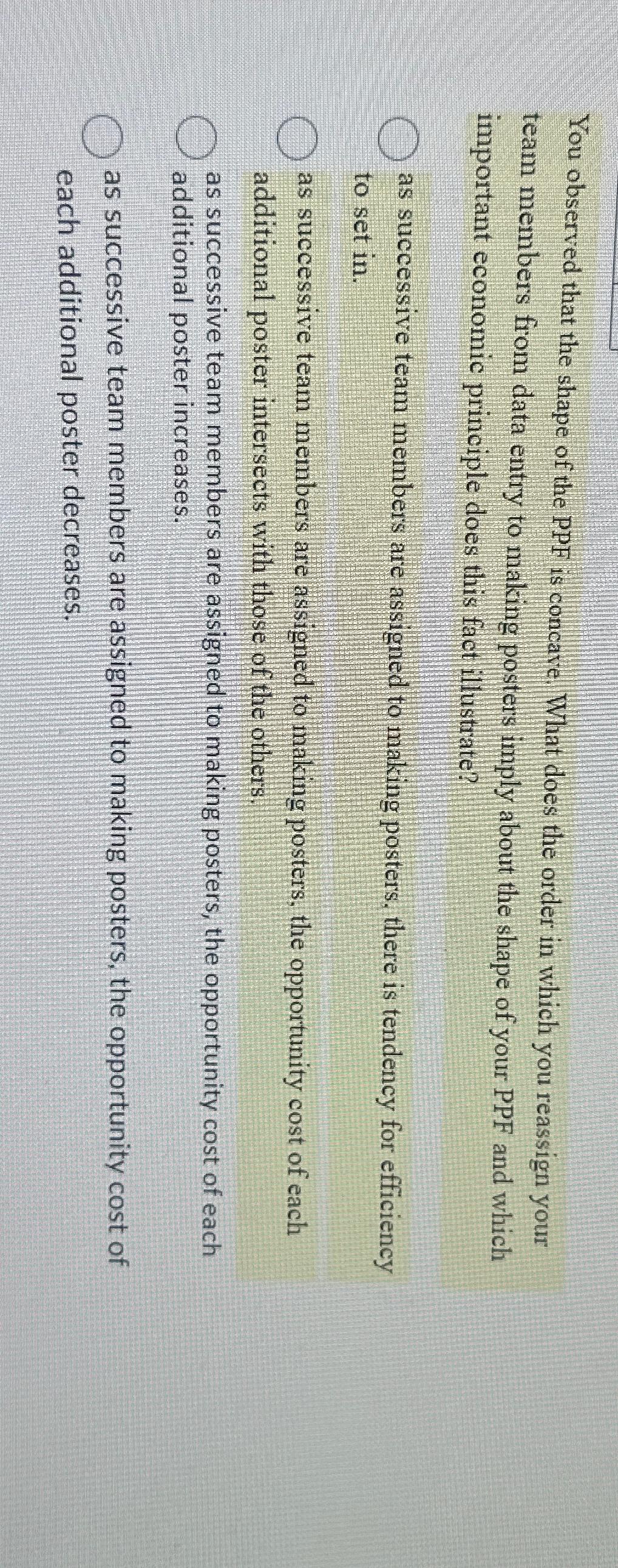 Solved You observed that the shape of the PPF is concave. | Chegg.com