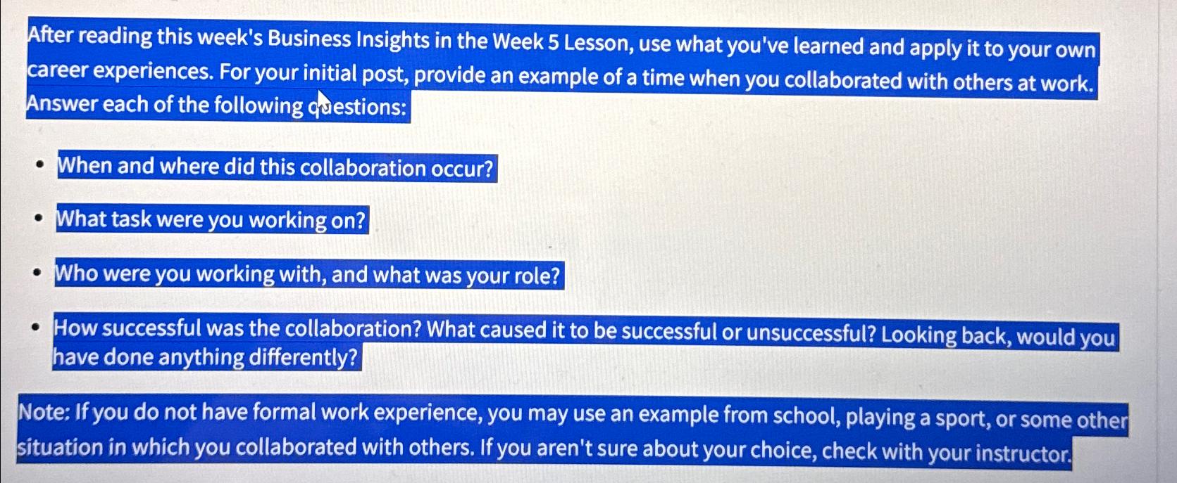 Solved After Reading This Week S Business Insights In The Chegg
