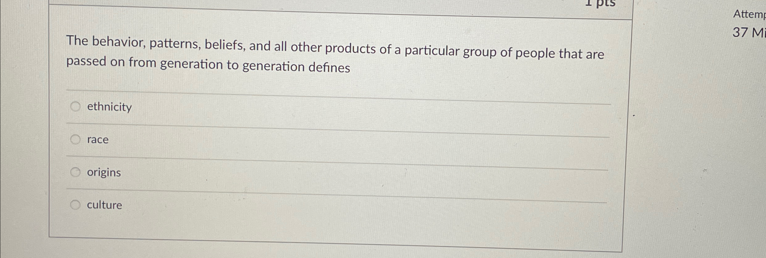 Solved The behavior, patterns, beliefs, and all other | Chegg.com